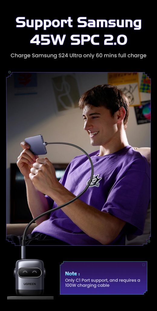 Củ sạc nhanh 3 cổng hình robot 2C1A 65W UGREEN X662