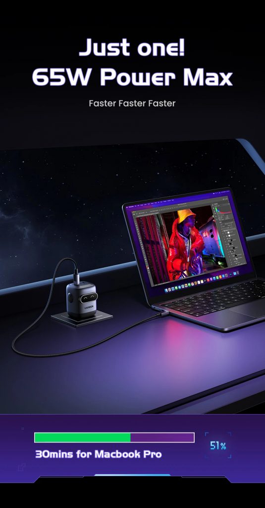 Củ sạc nhanh 3 cổng hình robot 2C1A 65W UGREEN X662